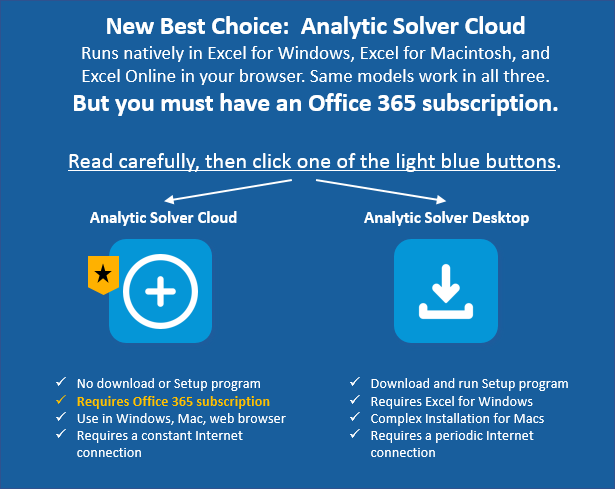 Choose Analytic Solver Cloud or Desktop | solver